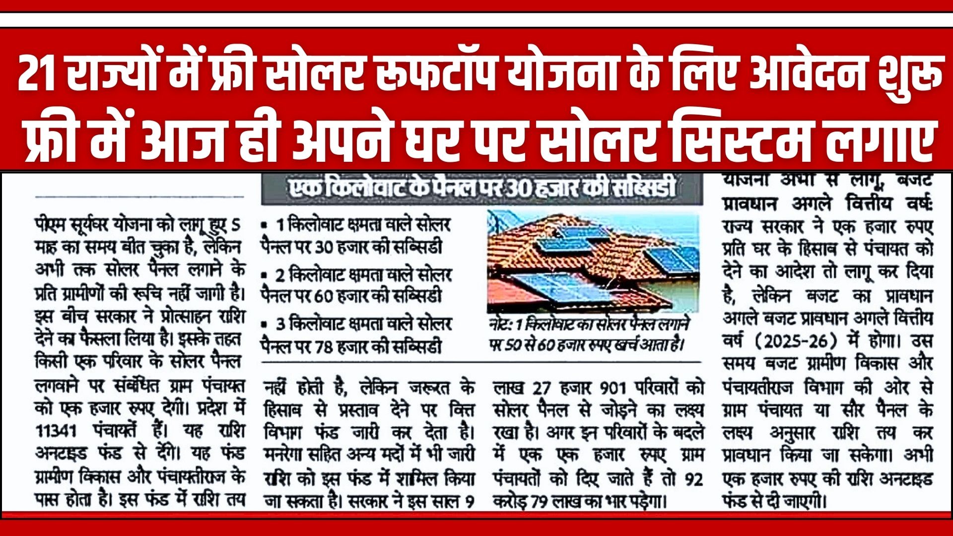 Free Solar Rooftop Apply 2024 21राज्यों में फ्री सोलर रूफटॉप योजना के लिए आवेदन शुरू ,फ्री में ...